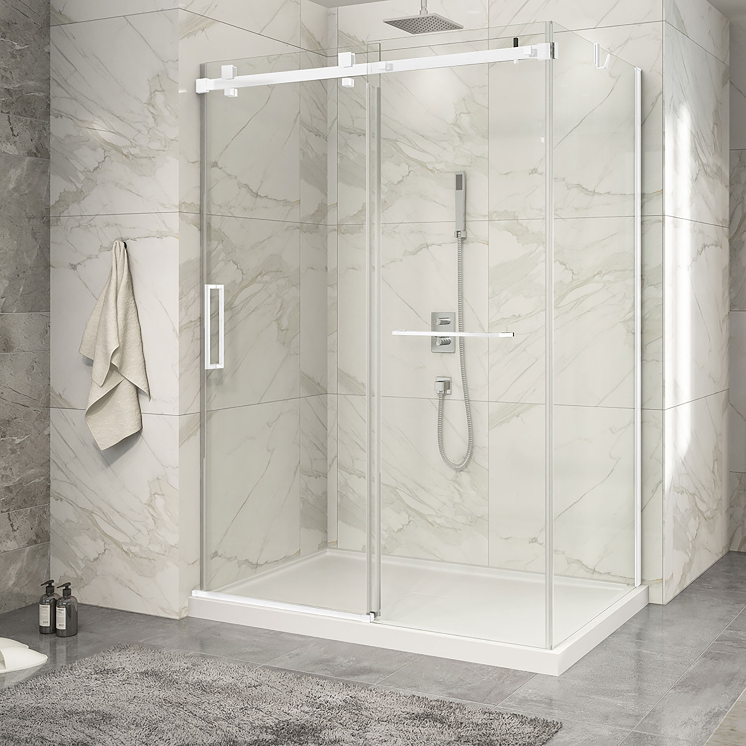 Shower door 60" x 36", in a corner closing on wall, wall on the left, door on the left, in matte ...